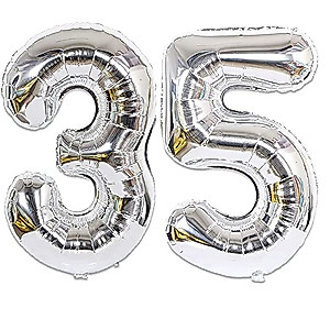 Number 35 Balloon 40 Inch Giant Foil Helium Balloons Jumbo 35 Number Balloons for Birthday Anniversary Festival Party Home Office Decor, Silver 35