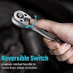 DURATECH 3/8-Inch Drive Ratchet, Quick-Release Ratchet Wrench, 72-Tooth, Reversible Switch, Full-Polished Chrome Plating, Alloy Steel