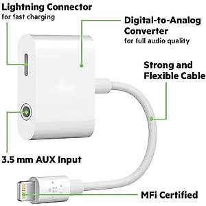 [Apple MFi Certified] iPhone Headphone Adapter, 2 Pack 2 in 1 Lightning to 3.5mm Aux Audio and Charge Jack Adapter Splitter Dongle for iPhone 14 13 12 11 Pro Max XS XR X 8 7 6 iPad, Support iOS 16