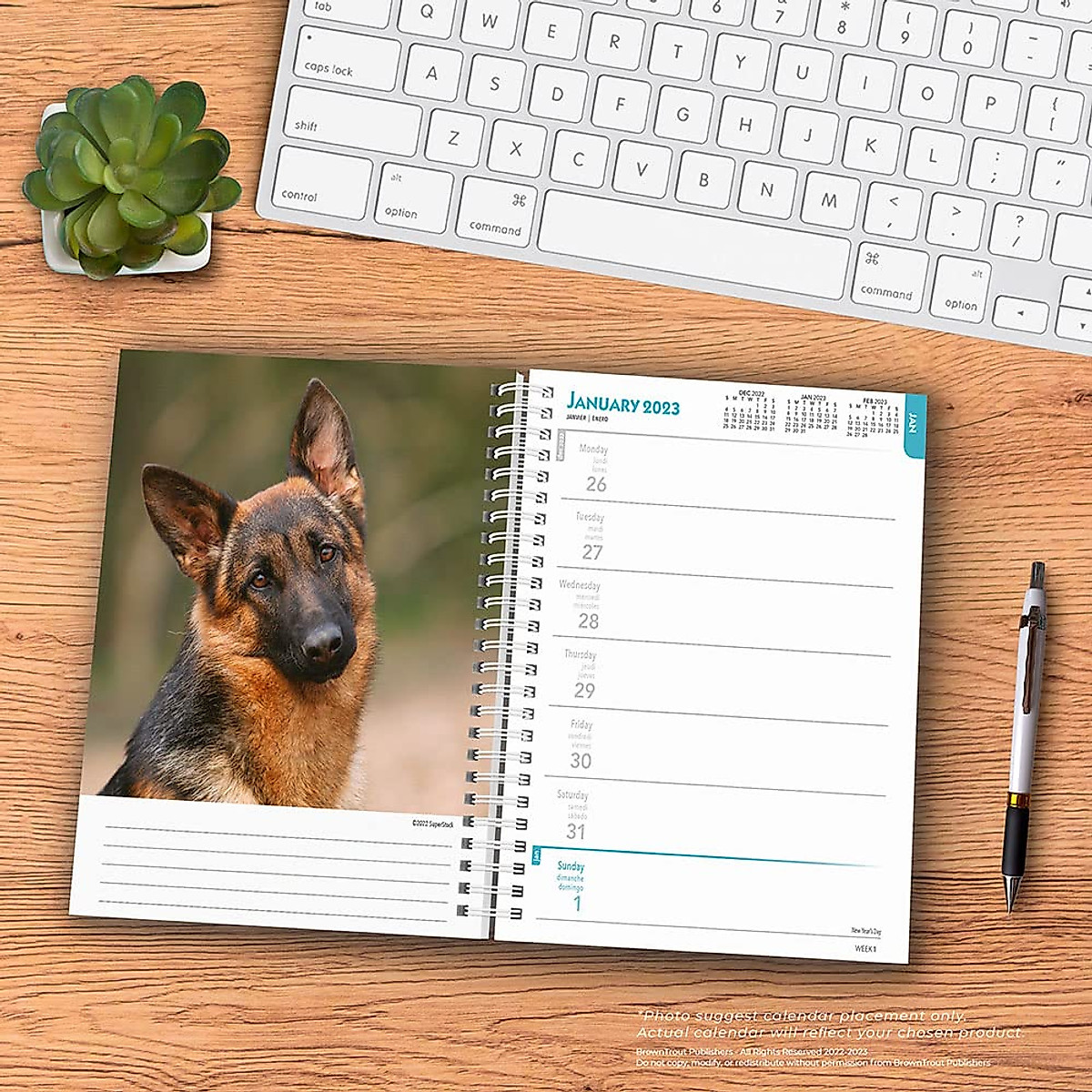 German Shepherds | 2023 6 x 7.75 Inch Spiral-Bound Wire-O Weekly Engagement Planner Calendar | New Full-Color Image Every Week | BrownTrout | Animals Dog Breeds Pets