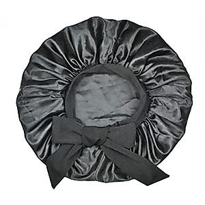 Extra Large Sleep Cap Satin Bonnet for Sleeping Long Hair Bonnet for Women Large Night Cap for Curly Hair XL Silk Bonnets (Black + Rose)