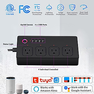 Smart Power Strip, UseeLink WiFi Surge Protector Compatible with Alexa & Google Home, Smart Plug with 4 USB Ports & 4 AC Outlets, Voice and Remote Control & Timer Schedule, 5ft Extension Cord,Black