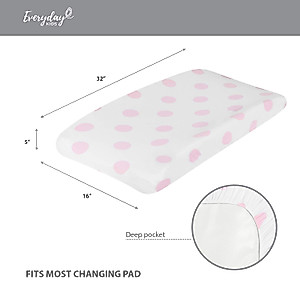 EVERYDAY KIDS 2 Pack Baby Changing Pad Covers for Baby Girl – Fits Most Changing Table Pads; 100% Cotton Jersey Knit, Breathable, Soft Changing Table Topper – Pink and White Hearts and Polka Dots