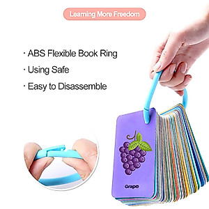 Preschool Learning Flash Cards Set of 4, Numbers, Alphabets, Colors, and Fruits, 100 Cards with 200 Pictures Early Educational Toy Gift for Kindergarten Tuddler Double-Sided Cards with Buckle