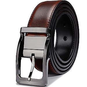 Belts for Men Reversible Leather 1.25” Waist Strap Fashion Dress Buckle Beltox (Rectangle Rotated Buckle with Burnt Umber/Black Belt, 36-38)