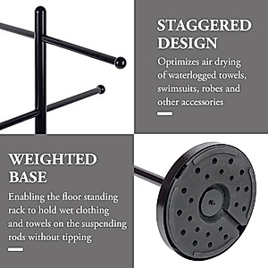 MyGift 5 Ft Tall Dark Brown Metal Floor Standing Bathroom Towel Stand Hanger Tree, Indoor Spa Pool Laundry Drying Rack with 6 Rungs for Hanging Towels or Clothing