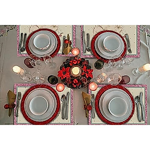 Pink Christmas Placemats Set of 4 Pink Santa Placemats 12 x 18 Inch Christmas Snowflake Placemats for Winter Xmas Home Holiday Kitchen Dining Party Decor