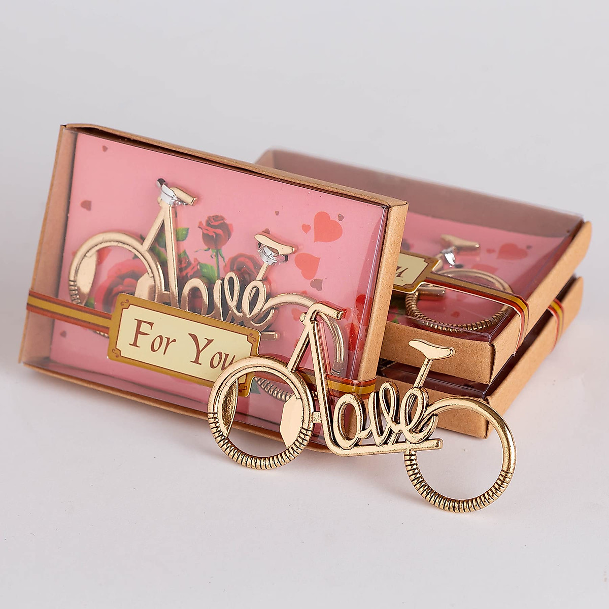 24 PCS Love Design Golden Bicycle Shape Bottle Openers for Wedding Favors Bridal Shower Gifts ，Decorations and Souvenirs for Guests (24, golden love bicycle)