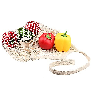[4 Pack] Premium Mesh Grocery Bags, Reusable Produce Bags, Long Handle Net Tote Bags, 100% Cotton String Bags, Fruit and Vegetable Bags, 4 colors (Portable/Washable/Durable)