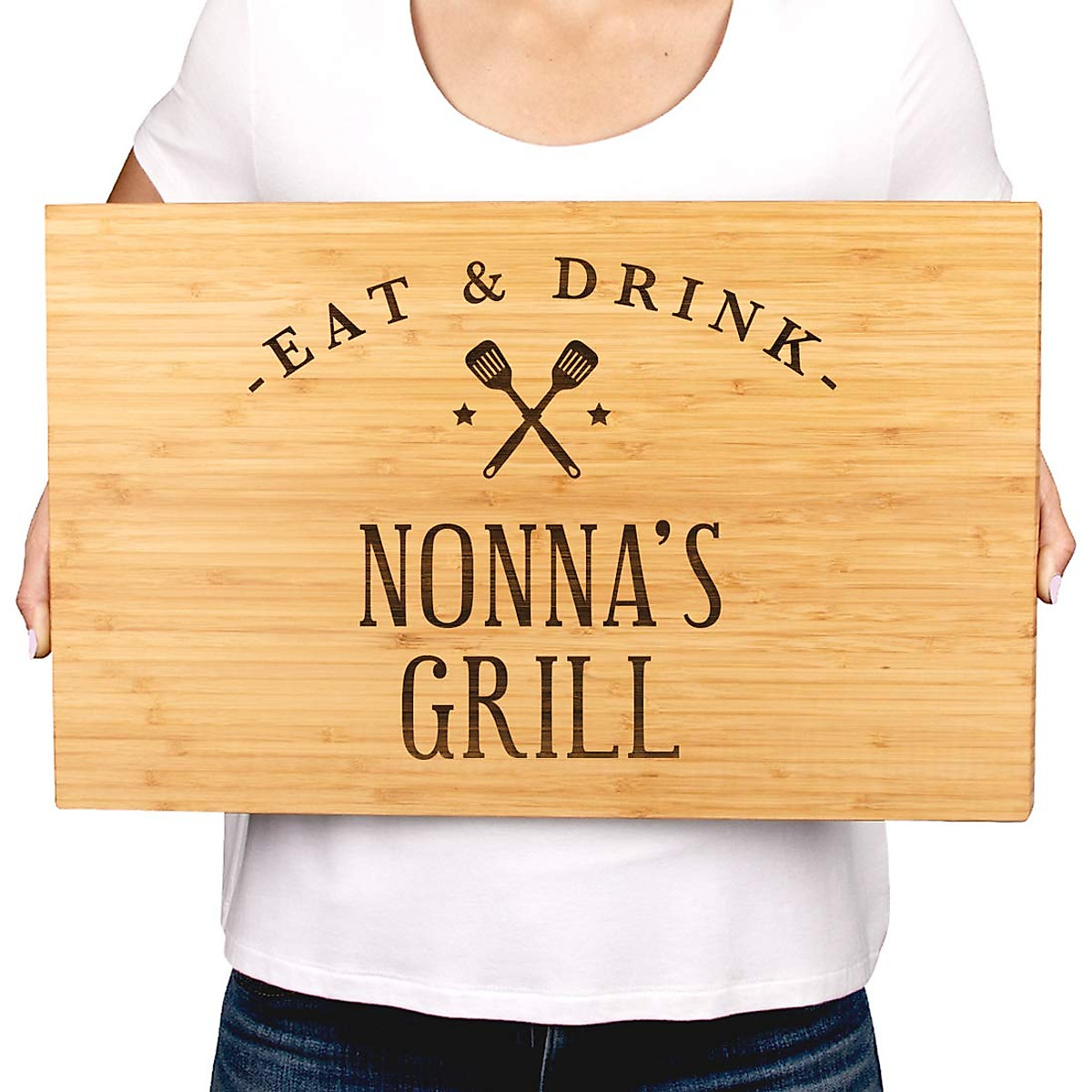 Andaz Press Large Bamboo Wood BBQ Cutting Board Gift, 17.75 x 11-inch, Nonna's Grill, 1-Pack, Laser Engraved Serving Chopping Board Christmas Birthday Chef Kitchen Ideas