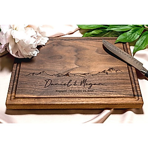 Personalized Cutting Board, Custom Wedding, Anniversary or Housewarming Gift Idea, Wood Engraved Charcuterie, for Couples and Friends, Minimalist Mountain Design 103