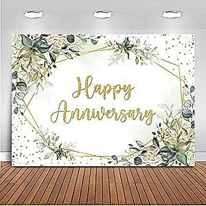 Mocsicka Greenery Happy Anniversary Backdrop 7x5ft Cheers to Wedding Anniversary Bridal Shower Party Decorations Photo Backdrops Miss to Mrs Photography Background