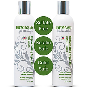 LuxeOrganix Sulfate Free Shampoo and Conditioner: Keratin Safe & Paraben Free - Moroccan Argan Oil Smooths & Moisturizes, Best for Dry, Damaged, Frizzy, & Curly Hair (8oz Set)
