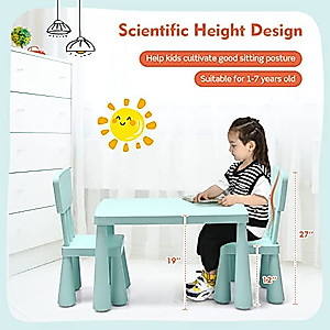 COSTWAY 3-Piece Kids Table and Chairs Set, Lightweight Plastic Children Activity Center for Reading, Writing, Painting, Snack Time, Kids Furniture Art Study Desk & Chairs Set for Ages 1-7 (Green)