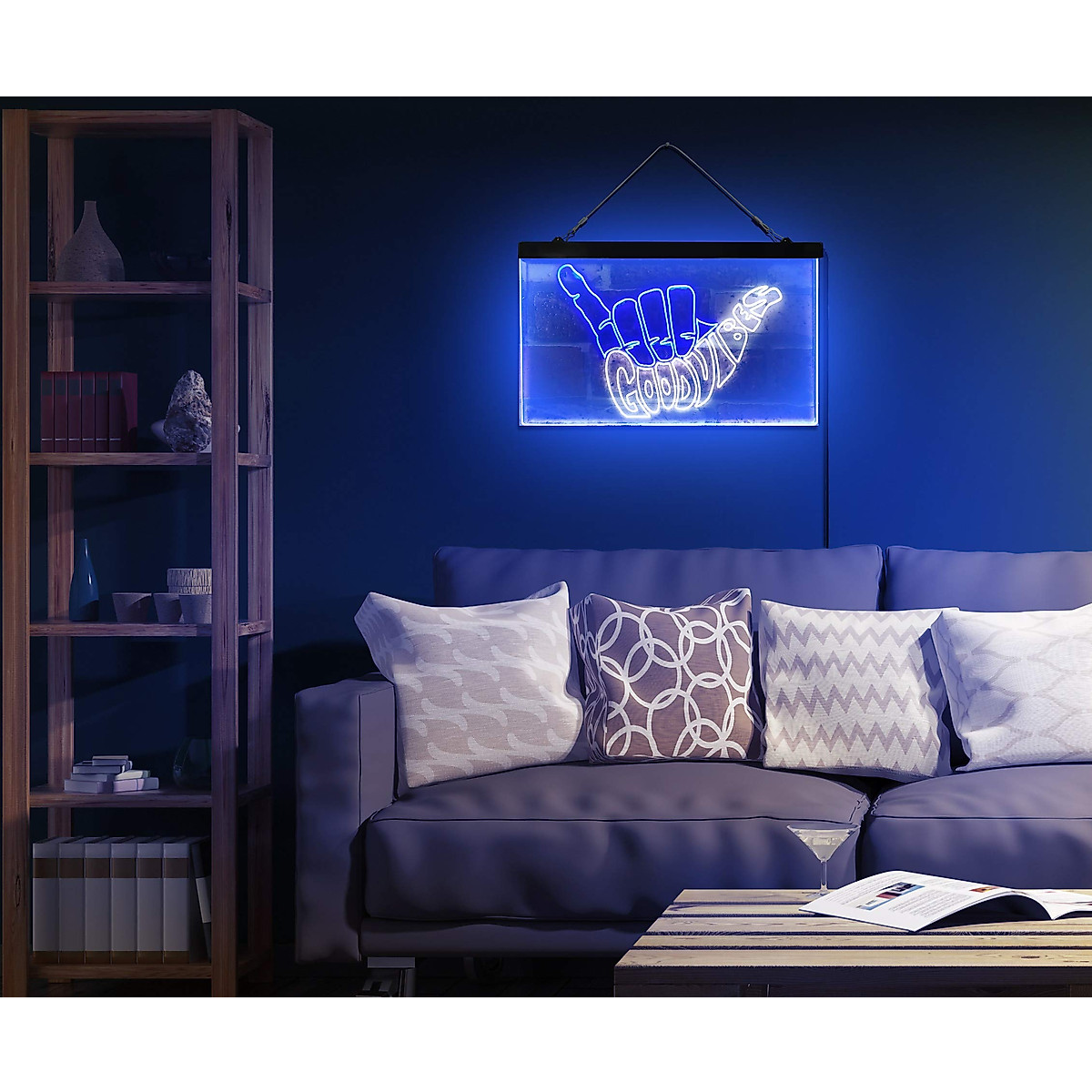 ADVPRO Good Vibes Only Hand Party Decoration Dual Color LED Neon Sign White & Blue 16" x 12" st6s43-i1076-wb