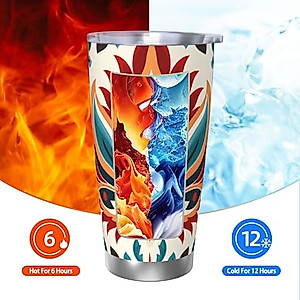 AYCZN Ethnic Mandela 20 OZ Tumbler Stainless Steel Travel Coffee Mug, Flower Floral Insulated Water Bottle with Lid and Straws Leakproof Thermal Cup