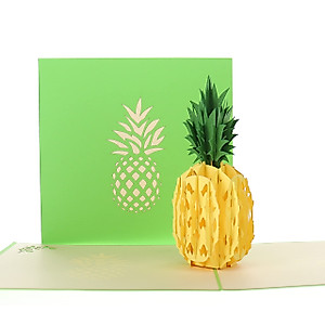 iGifts And Cards Hawaiian Pineapple 3D Pop Up Greeting Card - Fruit, Yellow, Sweet, Tropical, Green, Health, Hawaii, Half-Fold, Get Well, Just Because, Love, Special Days, Thank You, Happy Birthday