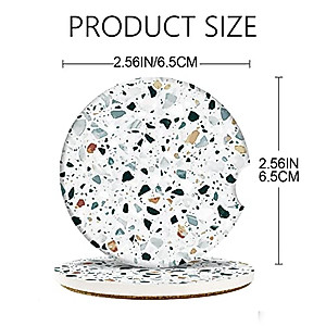 Car Coasters for Drinks Absorbent, 2 Pack Cup Holders, 2.56" Ceramic Stone & Non-Scratch Cork Base Coasters, Auto Accessories for Women & Men, Classic Italian Floor Venetian Natural