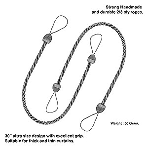 MALOINTEX 4 Pack Curtain Ropes Tiebacks Tie-Backs, Curtain Handmade Holdbacks, Polyester Curtain Tieback - Charcoal