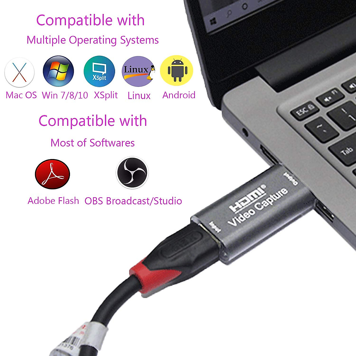 Winkoox Video Capture Cards, 4k Cam Link Card HDMI to USB 3.0, Record to DSLR Camcorder Action Cam Capture Devices for Gaming, Live Broadcasting, Streaming, Video Conference, Silver