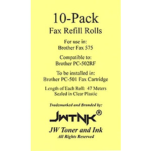 10-pack of PC-502RF Fax Film Ribbon Refill Rolls Compatible with Brother Fax 575