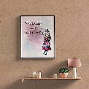 Curiouser and Curiouser - 11 x 14 Unframed Alice In Wonderland Watercolor Quote Art - Perfect as Classroom Decor, Children's Bedroom, Book Lovers