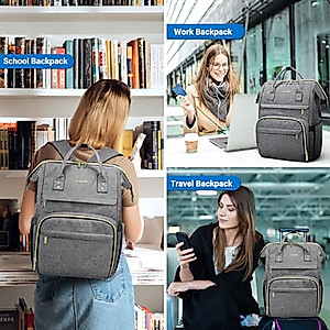 LOVEVOOK Laptop Backpack Women Teacher Backpack Nurse Bags, 15.6 Inch Womens Work Backpack Purse Waterproof Anti-theft Travel Back Pack with USB Charging Port (Grey)