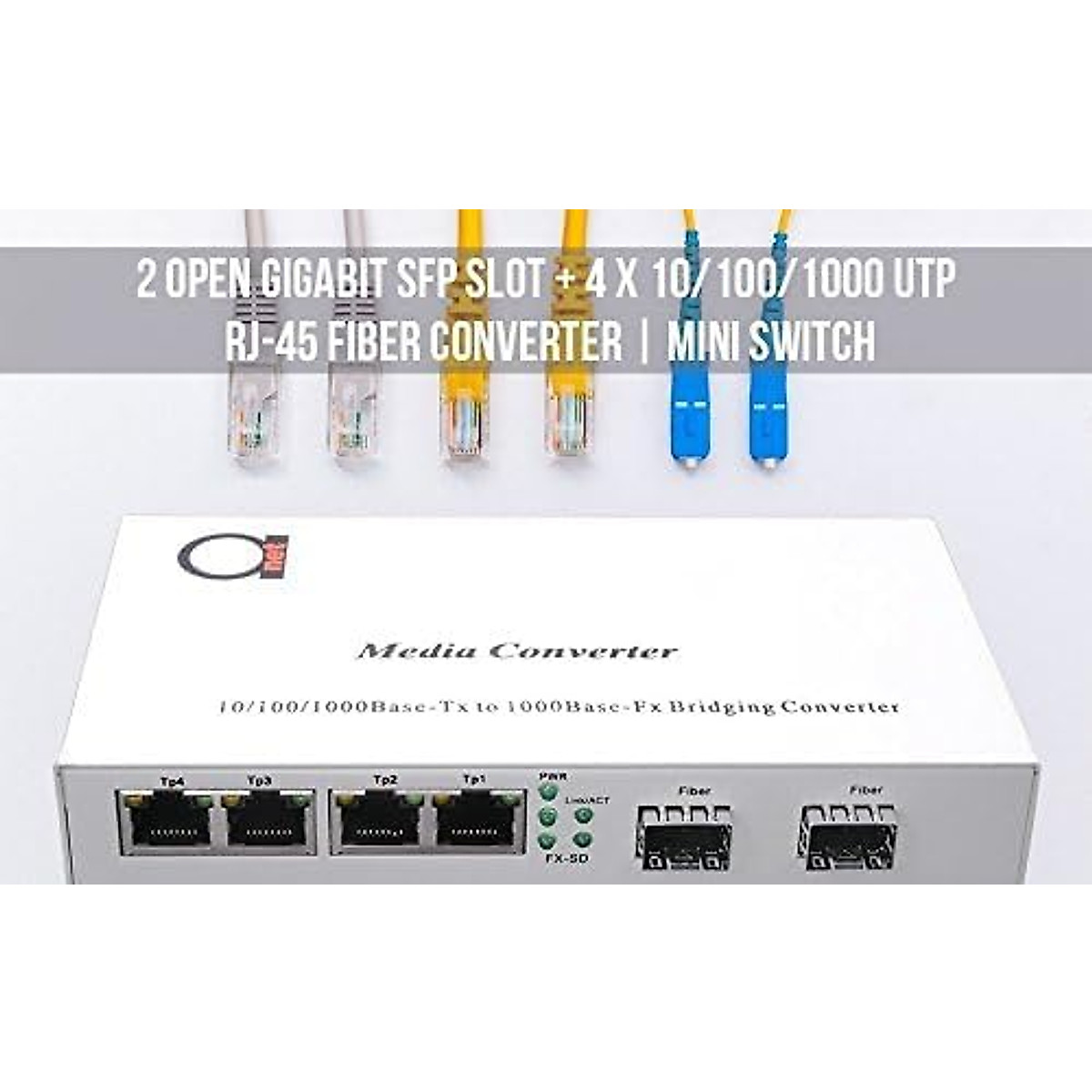 2 x Open SFP Slot + 4 x UTP Cat5e/Cat6 10/100/1000 Copper Ports - Gigabit Ethernet - Fiber Media Converter - Mini Switch - AutoSensing - SFP Slot Supporting Any Mini GBIC/SFP Gigabit Type