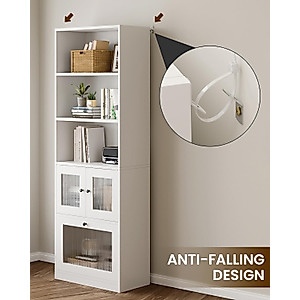 Seeday White Bookcase,5 Shelf Bookshelf and Bookcase with Acrylic Cabinet Doors,Modern Bookcase for Home, Office, and Living Room