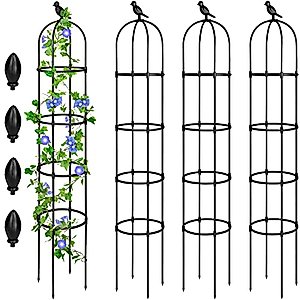 4 Pack 6 ft Garden Obelisk Trellis for Climbing Plants Outdoor Rustproof Rose Trellis for Pots Tall Tower Plant Trellis Metal Garden Trellis for Outdoor Indoor Vines Flower Plants Support (Black)
