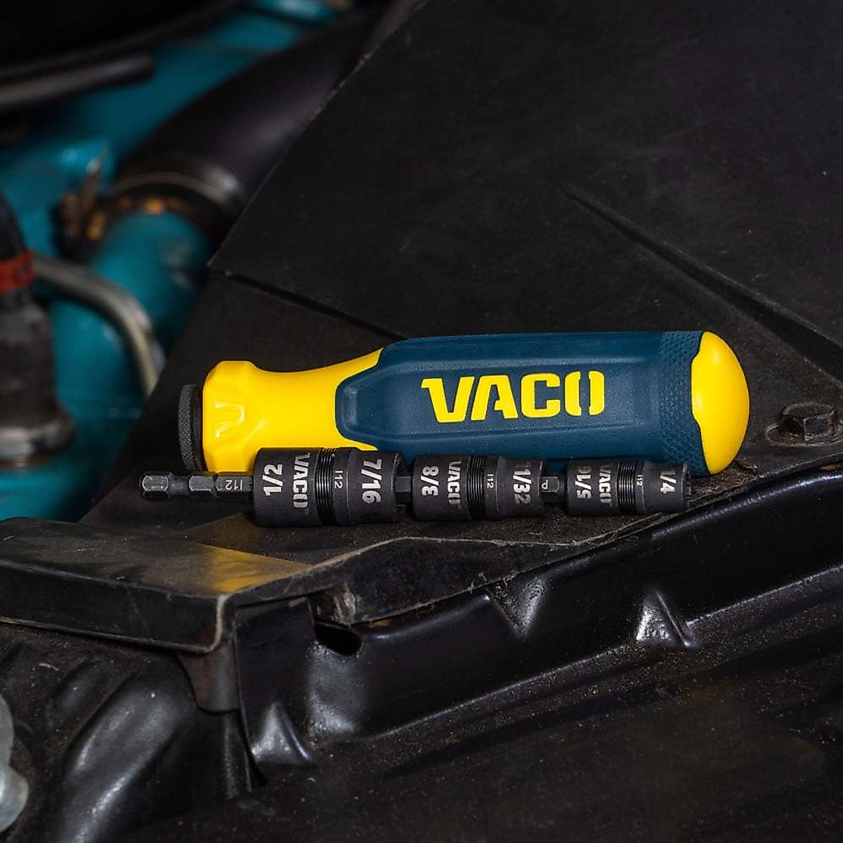 VACO VAC1070 Impact Driver, 7-in-1 SAE Multi-Bit Impact Flip Socket with Handle, 6 Easy-to-Identify Hex Driver Sizes and 1/4-Inch Bit Holder