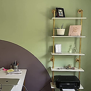 ZIOTHUM 6 Tier Gold Bookshelf, White and Gold Shelves, Modern Shelves Shelf Bookcase Metal Mid Century Open Industrial Wall Mount Accents Decor Retail Shelving Vertical for Living Room