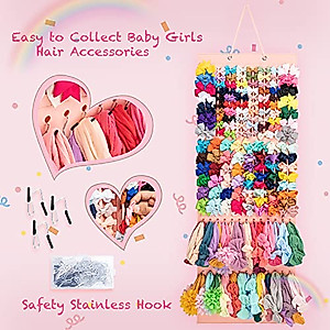 HUHYNN Headband and Hair Bow Holder for Baby Girl, Hanging Newborn Headband Organizer with 52 Hooks for Wall, Room, Door or Closet (Pink)