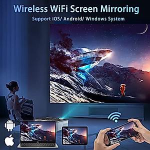 WiFi Bluetooth Projector, Native 1080P HD Movie Projector with 120" Projector Screen and Carrying Case, 4K Supported 200" Display Home Theater, Compatible with iOS/ Android/ Xbox/ PS5/ TV Stick/ HDMI