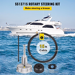 VEVOR Outboard Steering System Kit, 15' Boat Steering Cable, Standard 3/4" Tapered Shaft, Alloy Marine Steering System, Quick to Install, for Yachts, Fishing Boats, and Other Waterborne Vehicles