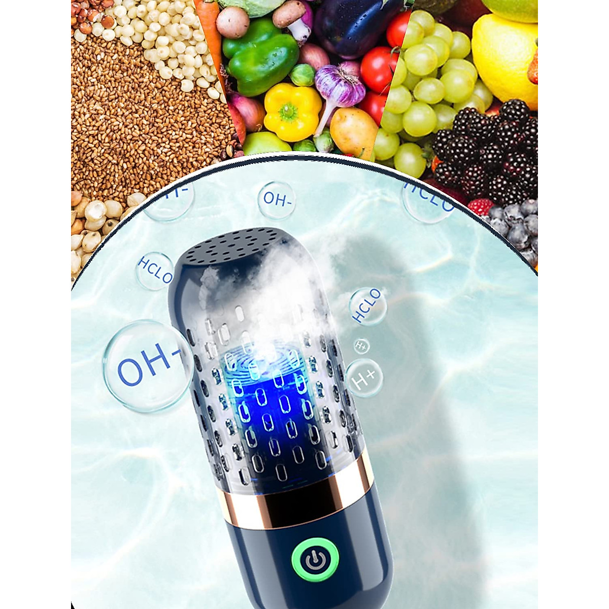 BCRTO Vegetable and Fruit Cleaner Machine, Aquapur Water-Proof Fruit Cleaning Device with OH-ion Purification Technology 250min Working time and Wireless Charging, for Cleaning Fruit, Grain,Meat