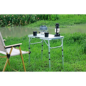 YihuiKo Adjustable Height Camping Table with Mesh Layer, 23.6" x 15.7" Portable Folding Camp Tables with Aluminum Legs for Outdoor Camp, Picnic, Beach, Backyard, Tailgate Cooking, 3 Heights…