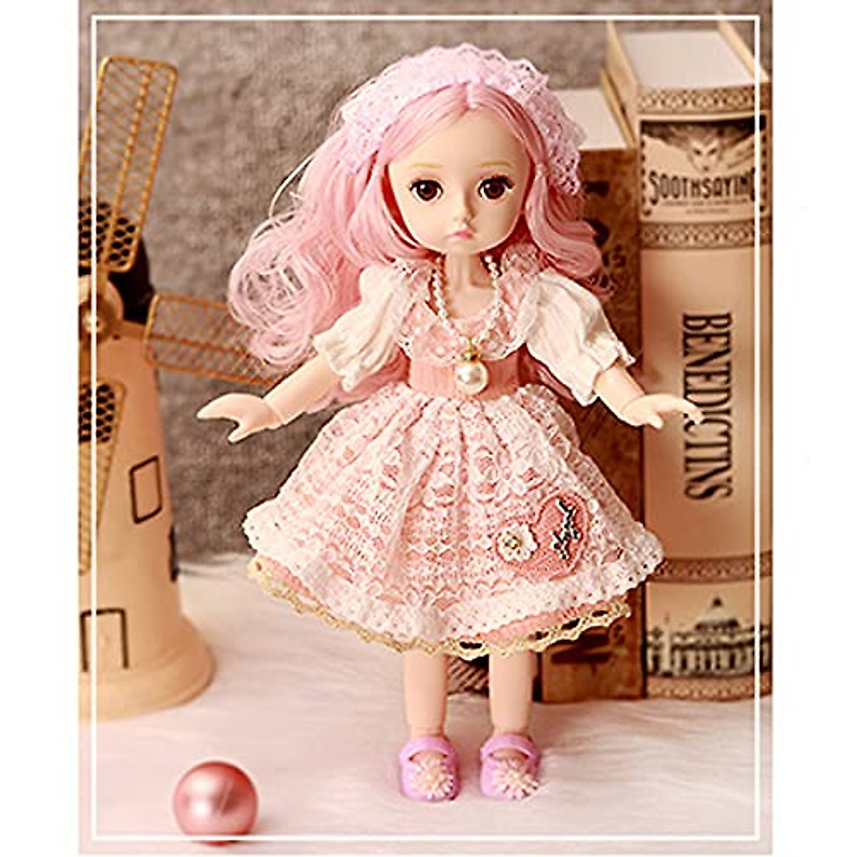 Little Bado Girls 1/6 SD BJD Doll 10 Inch 13 Removable Joints Dolls for Age 3+Year Old Girls Dolls Kids Dolls for Baby Cute Doll Toy with Clothes and Shoes Birthday for Girls Pink Hair