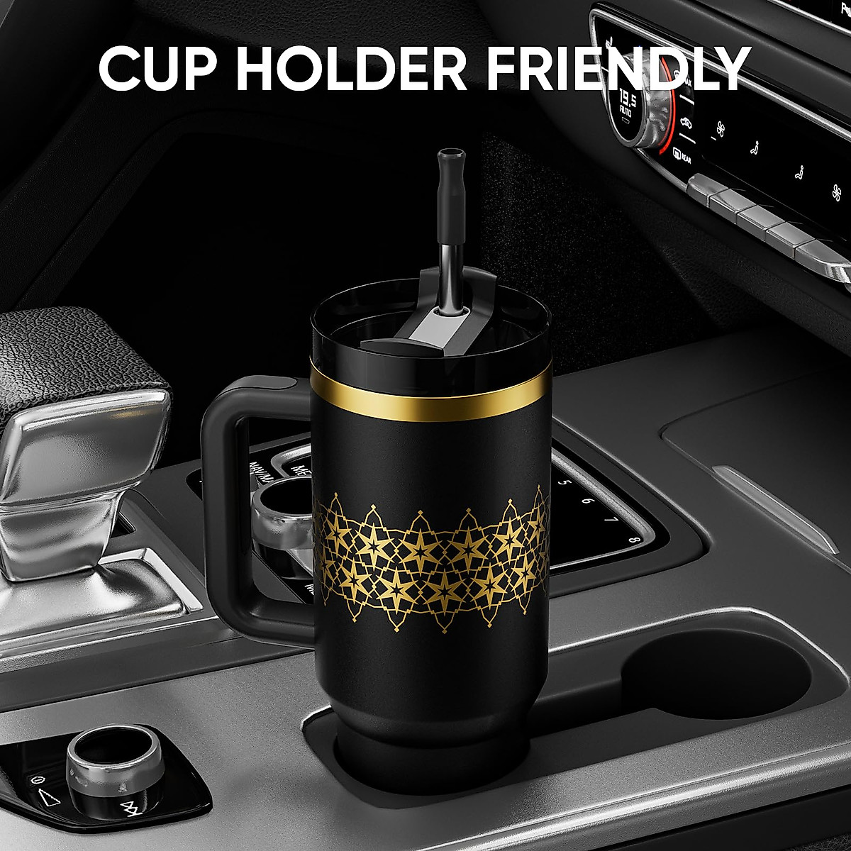 KEWIXY 40 oz Tumbler With Handle and Straw, Gloss Insulated Travel Tumbler, Fits in Cup Holder, Travel Coffee Mug with Lid, Included Leak Proof Straw Cover -Galaxy Hex