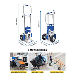 Powered Stair Climbing Foldable Hand Truck with Auto Edge Brake - 375LBS Capacity Multi-Purpose Aluminum Stair Climber Hand Truck Moving Dolly with Retractable 4th Wheel Attachment