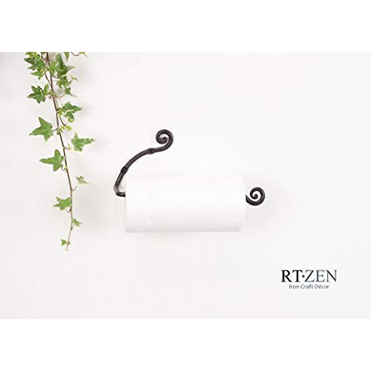 Wall Paper Towel Holder | Black Decorative Wrought Iron Hanger | Wall Mount Fancy Paper Dispenser | Rod Metal Durable & Sturdy | Handmade Crafted by RTZEN-Décor