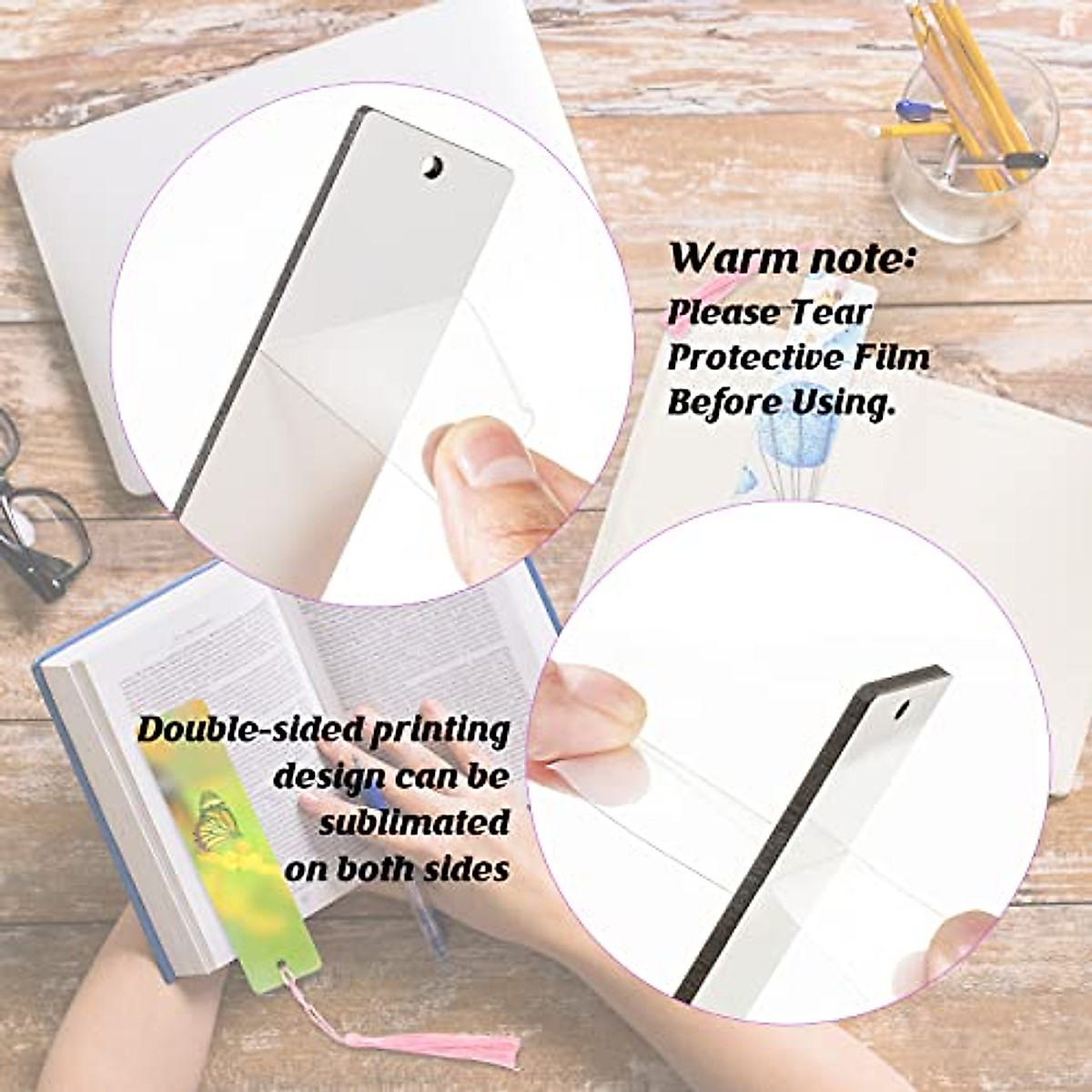 80 Pcs Sublimation Blank Bookmark Heat Transfer DIY Bookmark Sublimation Bookmarks with Hole and 80 Pieces Colorful Tassels for Women Men DIY Crafts Projects Birthday Wedding