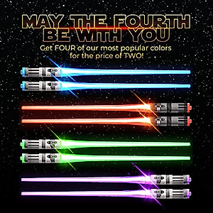 LIGHTSABER CHOPSTICKS LIGHT UP STAR WARS CHOPSTICK LED Glowing Light Saber Chop Sticks REUSABLE Sushi Lightup Sabers Cool Fun Geeky STARWARS Chop Stick Set Red Green Blue Purple 4 Pairs JEDI CASE BOX