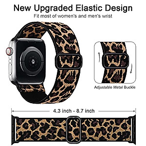 Stretchy Nylon Sport Bands Compatible with Apple Watch Band 38mm 40mm 41mm 42mm 44mm 45mm Women Men, Adjustable Braided Elastic Solo Loop Bands for iWatch SE Series 8/7/6/5/4/3/2，6 Packs E