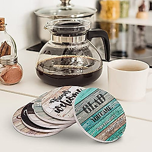 Funny Coasters for Coffee Table - 6 Sarcastic Absorbent Stone Cork Drink Coasters, Farmhouse Bar Coasters for Drinks with Holder, Cool Housewarming Gift, New Home - Cup Coster for Wooden Table