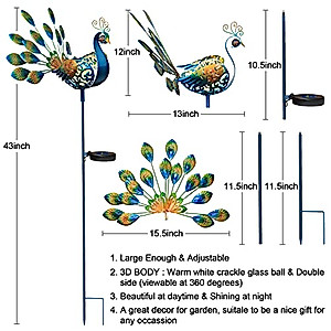 Peacock Garden Decor Outdoor Solar Lights Pathway Stake Metal Lights Garden Backyard Patio Accessories Gifts Valentine's Day Gifts Birthday Gifts Mother's Day Gifts