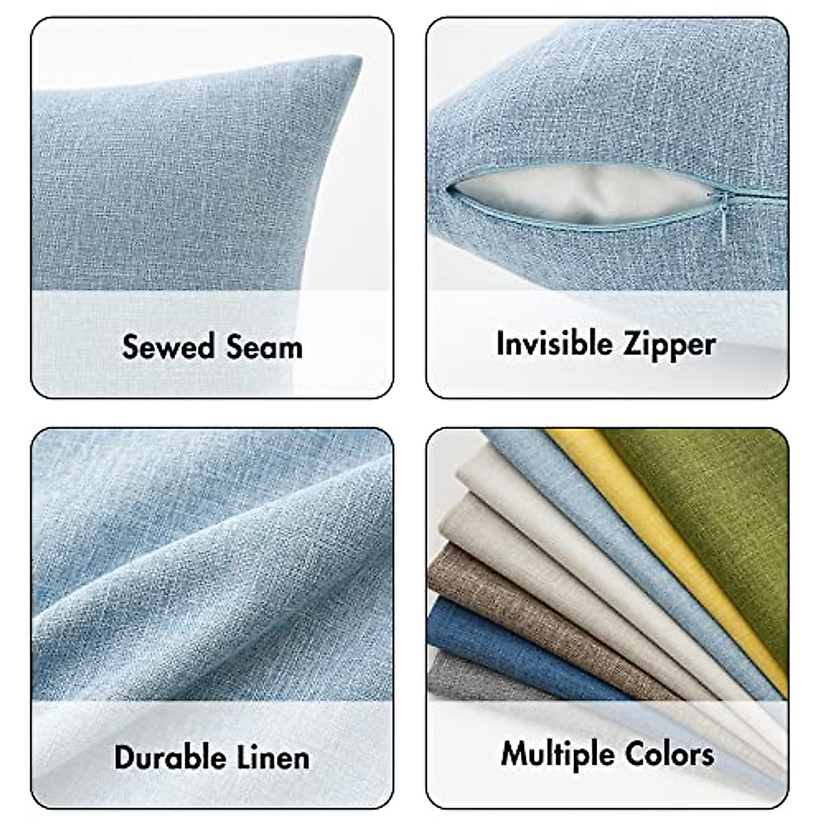 MIULEE Pack of 2 Decorative Linen Burlap Pillow Cover Square Solid Throw Cushion Case for Sofa Car Couch 18x18 Inch Light Blue