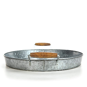 Gathery Galvanized Round Tray w/Wooden Handles for Home, Office, Party, Wedding, Spa, Serving (Original)