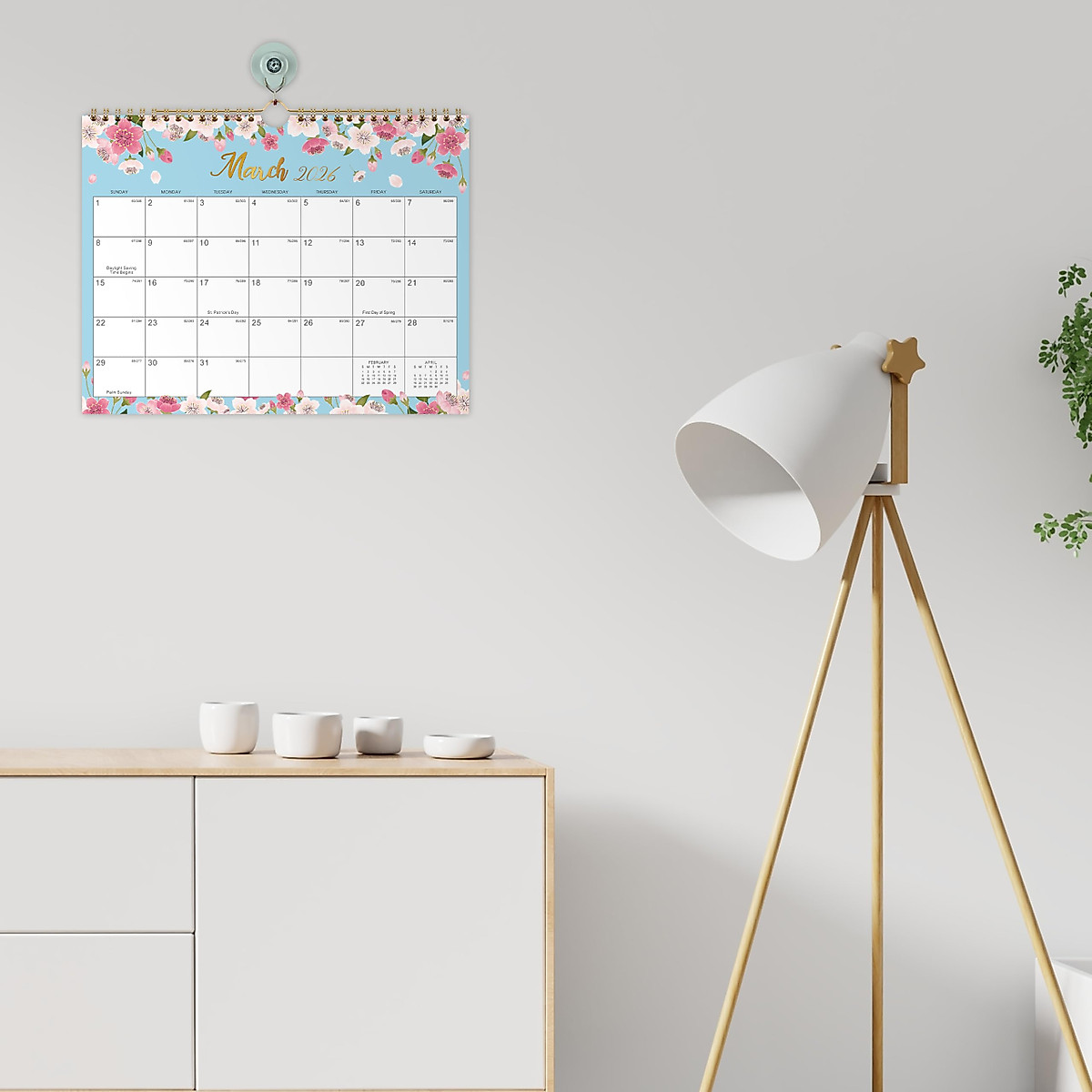 2023-2024 Wall Calendar - 18 Monthly Calendar 2023-2024, February 2023 - June 2024, 11" x 8.5", Twin-Wire Binding + Hanging Hook + Thick Paper + Unruled Blocks with Julian Dates - Floral