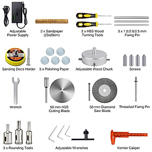 Mini Wood Lathe Machine, 12V- 24VDC,7 Variabla Speeds 4000-9000 RPM, with Wood Lathe Milling Accessories, for Wood Polishing, Grinding, Cutting and Milling DIY... (B)